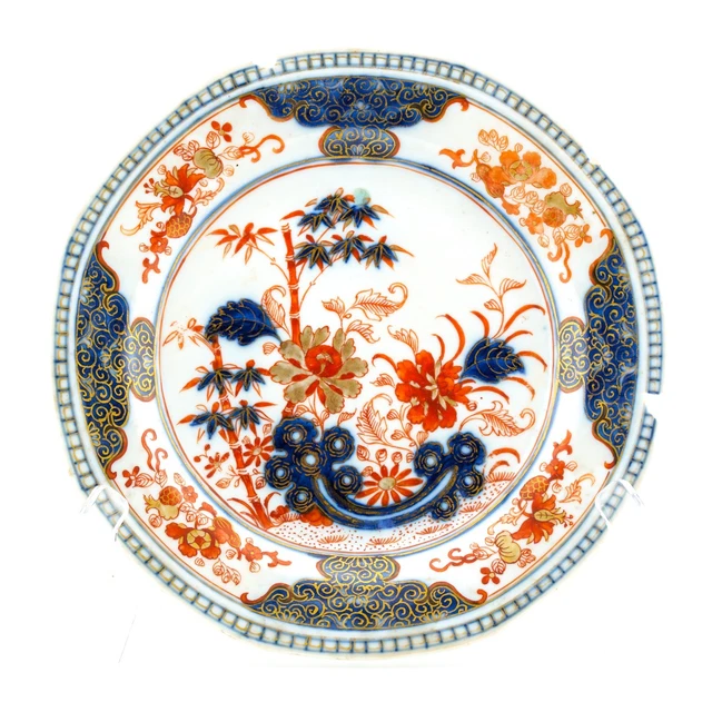 CHINESE PORCELAIN PLATE Imari Gilt Bamboo Peony Married Qing Kangxi ...
