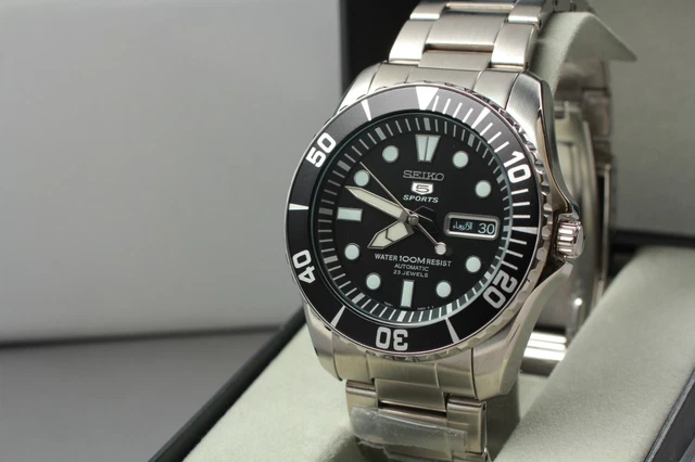 [MINT] SEIKO 5 Sports Mens Black Watch Automatic SNZF17K1 Divers 100m ...