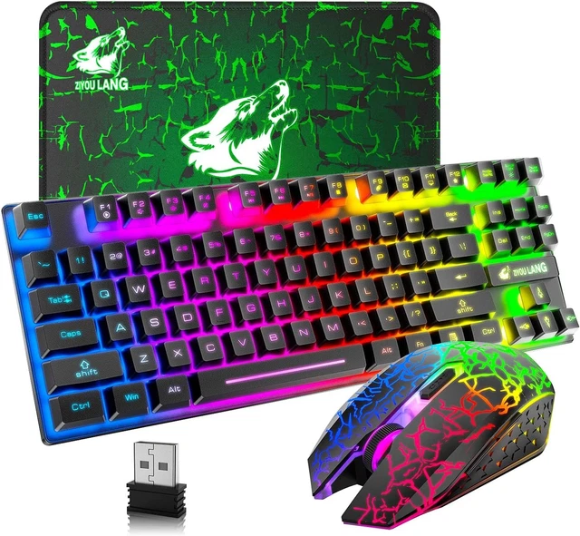 WIRELESS KEYBOARD AND Mouse, 87 Key Rainbow LED Black £58.69 - PicClick UK
