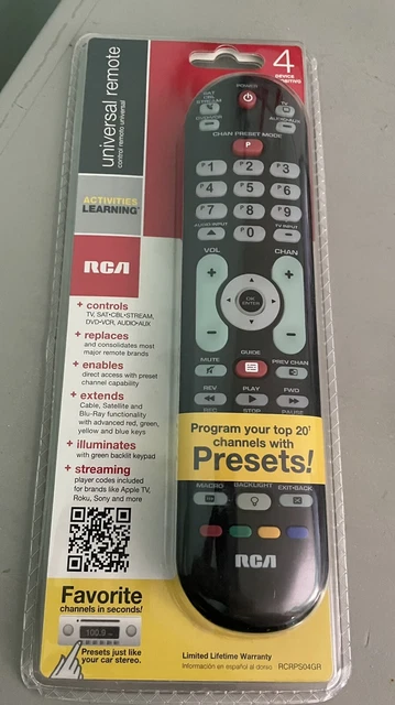 RCA UNIVERSAL REMOTE Control RCRPS04GR 4 Device With Active Learning ...