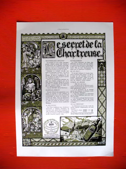 PUBLICITE DE PRESSE Chartreuse Liqueur Le Secret Mysterieuses Origines ... PUBLICITE DE PRESSE Chartreuse Liqueur Le Secret Mysterieuses Origines ...