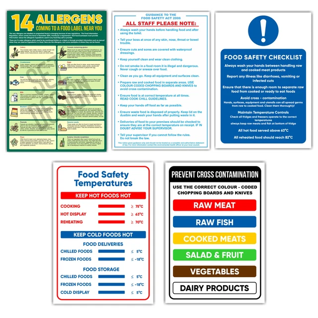 FOOD SAFETY STICKERS Allergens Checklist Temperatures Colour Coded ...