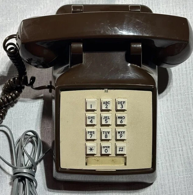 VINTAGE COMDIAL PUSH Button Desktop Telephone W/Cords (Brown) Retro ...