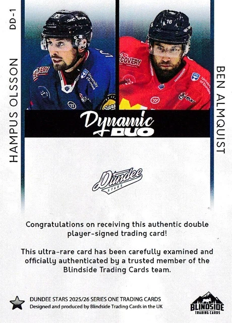 OLSSON/ALMQUIST - DUNDEE Stars, Double Signed/Auto'd 2025-26 'Dynamic ...