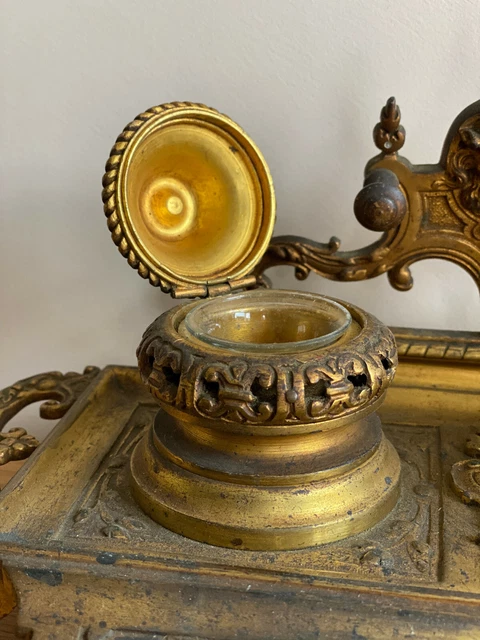 ENCRIER BUREAU BRONZE decor tête Bacchus d'époque 19ème EUR 89,00 ...