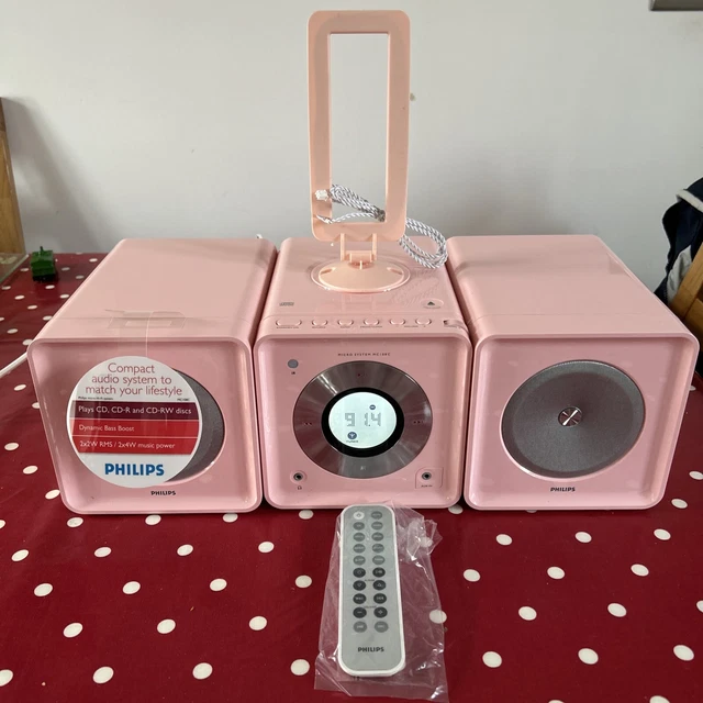 PHILIPS MICRO HI-FI SYSTEM PINK MC108C RADIO & CLOCK. Plays CD, CD-R ...