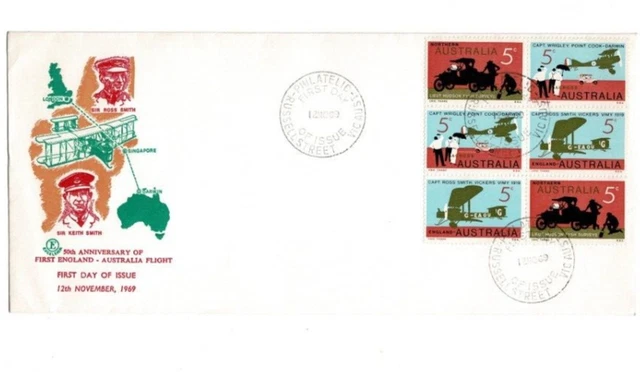 STAMPS 1969 AUSTRALIA 50th anniversary airmail block 6 on Excelsior ...