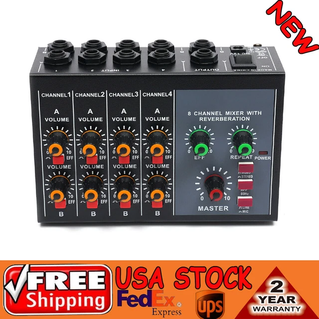 8 CHANNEL PROFESSIONAL Audio Mixer Sound, Microphone Mono Stereo Audio ...
