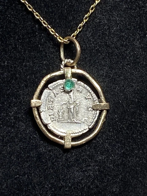 AUTHENTIC ANCIENT ROMAN Silver Denarius Coin in SOLID GOLD BEZEL with ...