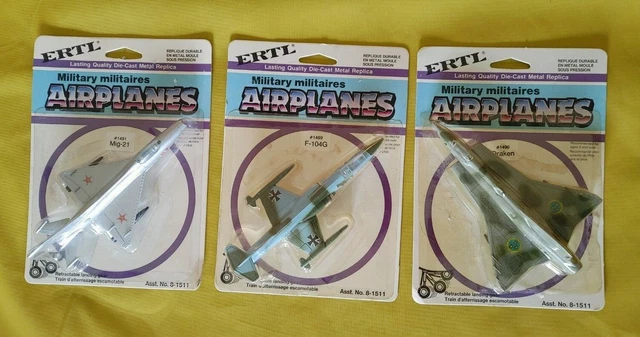 LOT 3 VINTAGE ERTL Military Airplanes Diecast DRAKEN * MIG-21 * F-104G ...