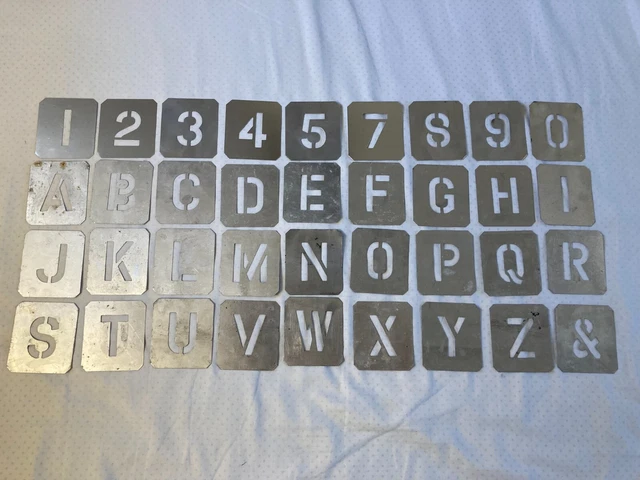 VINTAGE ALUMINIUM SIGN Writers Stencils Full Alphabet Numbers And ...