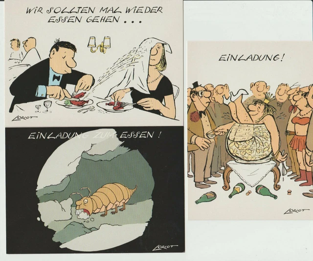 3 POSTKARTEN VON Loriot: Einladungen II (Thema Einladungen zum Essen ...
