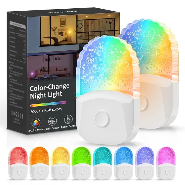 NIGHT LIGHT PLUG in Wall with Dusk to Dawn Sensor, 0.5W Warm White+RGB ...