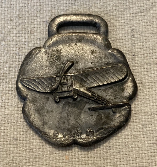 ANTIQUE LINDBERG AERONAUTICAL Watch Fob Medal Badge Ww1 Eta airplane £ ...