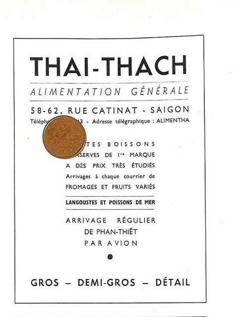 SAIGON (VIET NAM) General Thai-Thach Food / Advertisements 1952 $5.25 ...