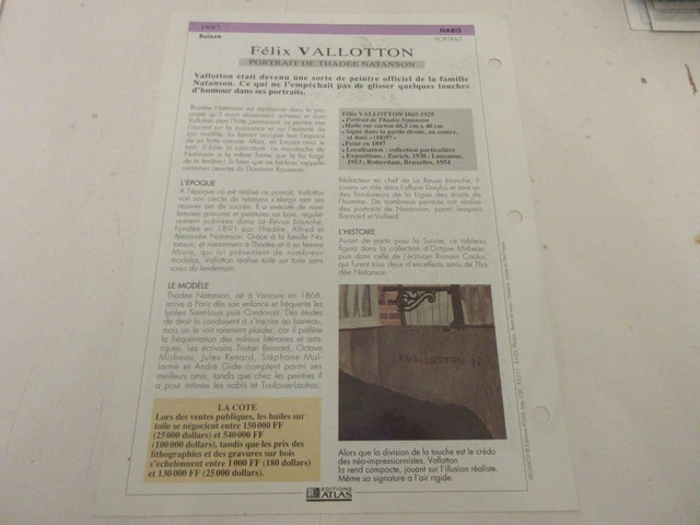FICHE REPRODUCTION TABLEAU Felix VALLOTTON PORTRAIT de Thadee NATANSON ...