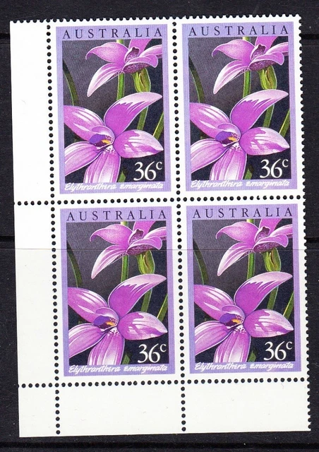 1986 AUSTRALIAN Decimal Stamps - 36c Orchid - MNH Bottom Left block of ...