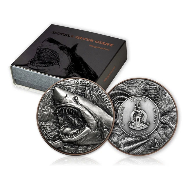 GIANT MEGALODON SILVER Coin Prehistoric Shark 2025 Vanuatu - Limited ...