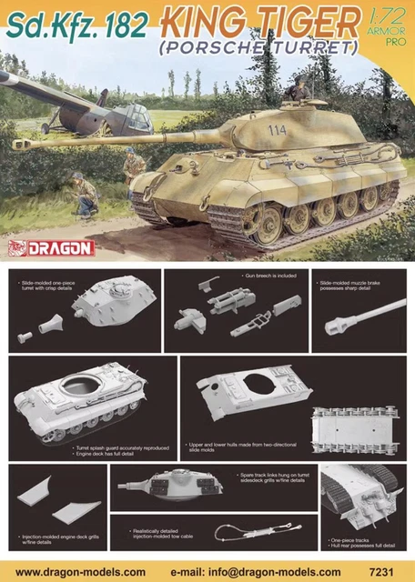 DRAGON 7231 1/72 WWII German Sd.Kfz.182 Kingtiger Porsche Turret Model ...