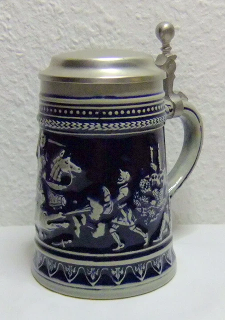 BIERKRUG BIERSEIDEL MIT Zinndeckel Staffel Stoneware EUR 15,00 ...
