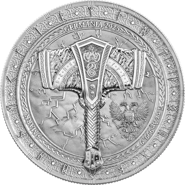 2025 ARTIFACTS: MJÖLNIR 1 oz Silver Bu Germania Mint 5 Mark Capsule And ...
