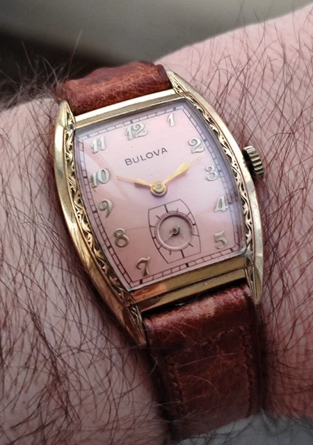 OROLOGIO BULOVA ART deco quadrante salmone vintage cinturino struzzo ...