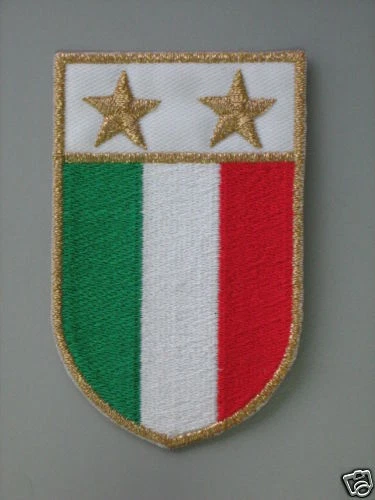 PATCH SCUDETTO ITALIA Con 2 Stelle Ricamato Oro Termoadesivo Cm 5,5X8,5 ...