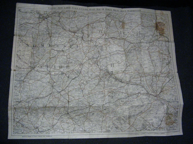VINTAGE COATES & Parker Cloth Road Map Of 40 Miles About Warminster £30 ...