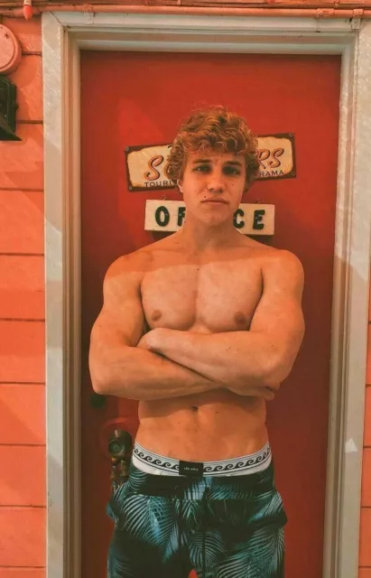 Shirtless Male Beefcake Shaggy Blond Haired Hunk Eye Candy Male Photo