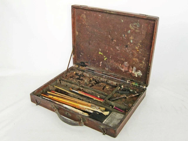 LARGE WINSOR & NEWTON VINTAGE ANTIQUE ARTIST PAINT BOX CASE easle oil ...