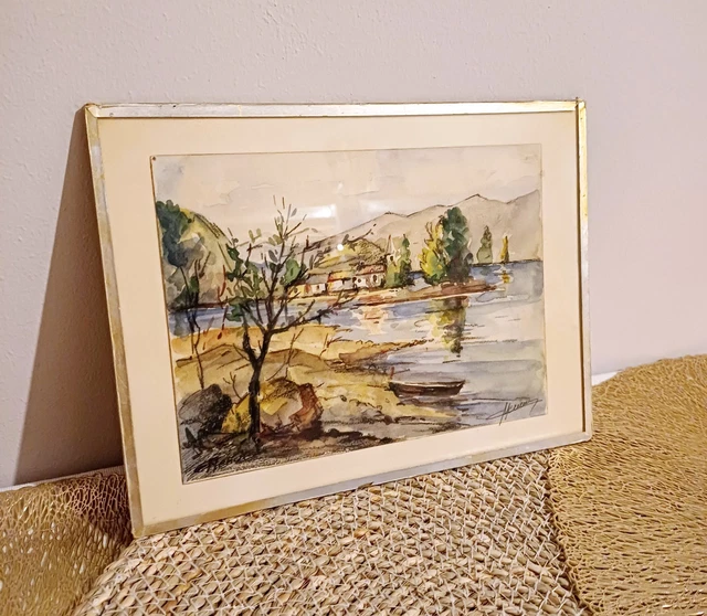 TABLEAU AQUARELLE SIGNÉ - Paysage 🌳🏞️ EUR 49,50 - PicClick FR