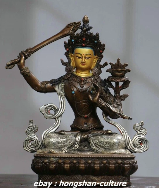 8.6 &BRONZE TIBÉTAIN argent peinture bouddhique Wenshu Wenshu Bouddha statue EUR 240,00 ...