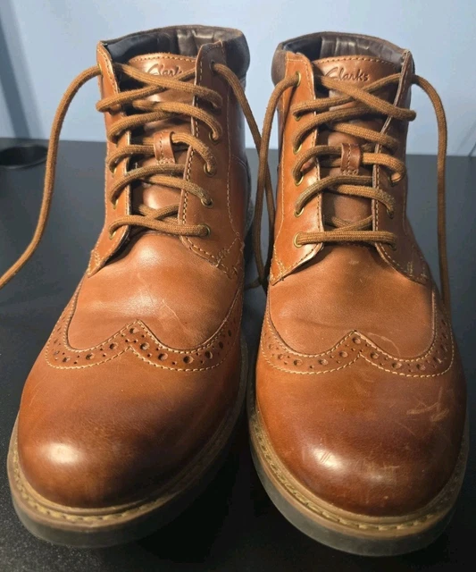 CLARKS MEN'S CURINGTON Rise Brown Leather Wingtip Boots Lace-Up Ankle ...
