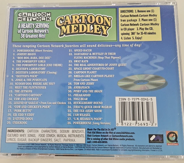 CARTOON MEDLEY CD Network Scooby Doo Power Puff Girls Yogi Bear Rhino ...