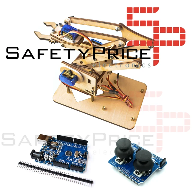 4 DOF ARDUINO Acrylic Mechanical Robotic Arm Complete Kit Wood Color ...