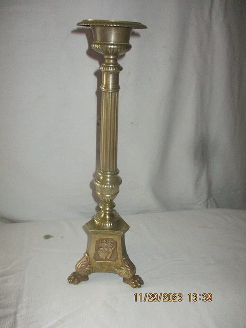 ANCIEN PIQUE CIERGE Napoléon III bronze laiton Sacré Coeur , Christ ...