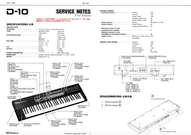 ROLAND D-5, D-10 Schematic Diagram Service Manual Schaltplan Techniques EUR 11,99 - PicClick IT