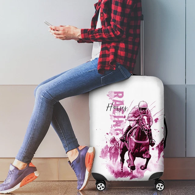 KENTUCKY HORSES RACING Luggage Cover Jockey Drawing Style Pink Out ...