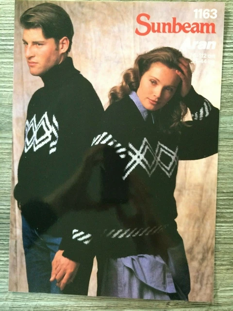 SUNBEAM KNITTING PATTERN: Mens & Ladies Sweaters, Aran, 30-44", 1163 £2 ...