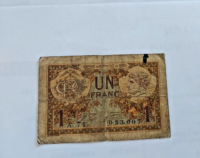 1 BILLET DE NECESSITE 1-FRANC-Chambre-de-Commerce de Paris-1920-A-71 ...
