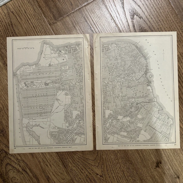 ANTIQUE ORIGINAL 1919 (2 Piece) Map of San Francisco 15 x 11 inches £21 ...
