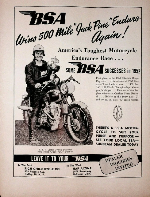 1953 BSA RIDER Frank Piasecki wins Jack Pine Enduro - Vintage ...
