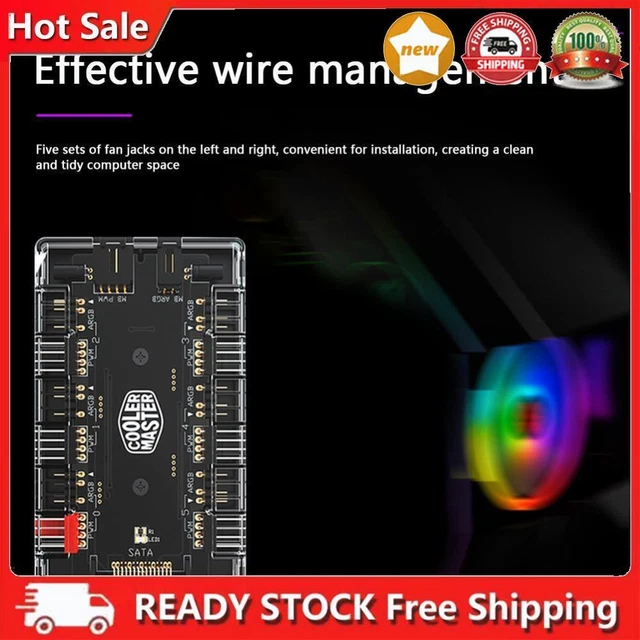 COOLER MASTER 6 Groups Fan HUB Splitter 4 Pin PWM 3 Pin Addressable RGB ...