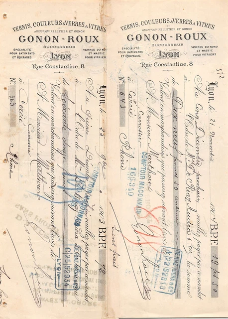 LETTRE DE CHANGE 1904 Vernis Gonon Roux A Lyon - M.marthoux A Carcie ...