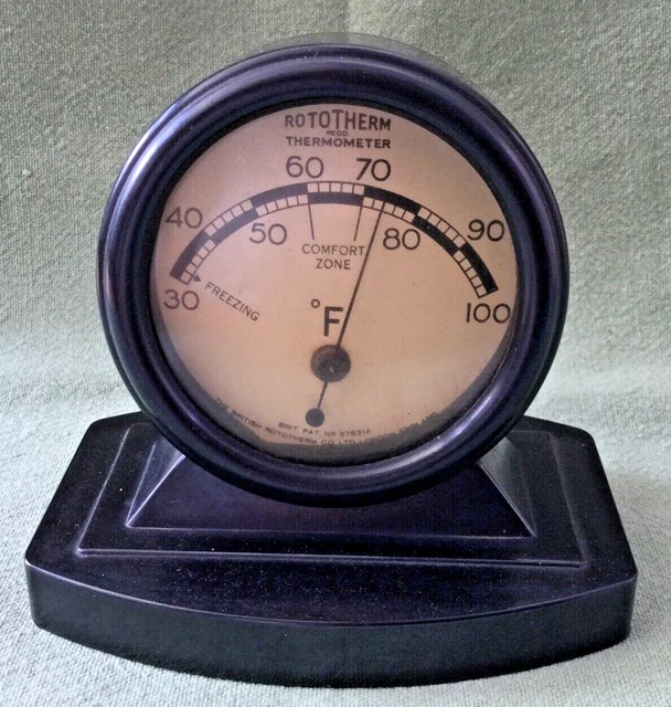 ANTIQUE 1920S ART Deco Bakelite Desktop ROTOTHERM Thermometer - Working ...