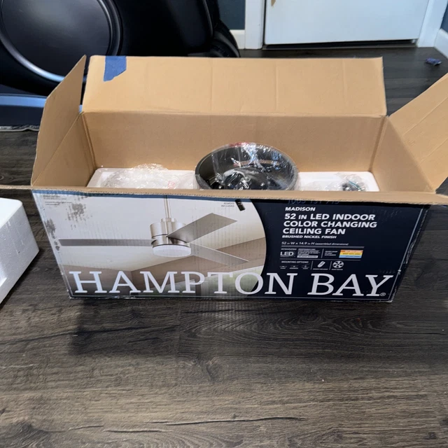 HAMPTON BAY MADISON 52in Integrated LED Brushed Nickel Fan Silver ...