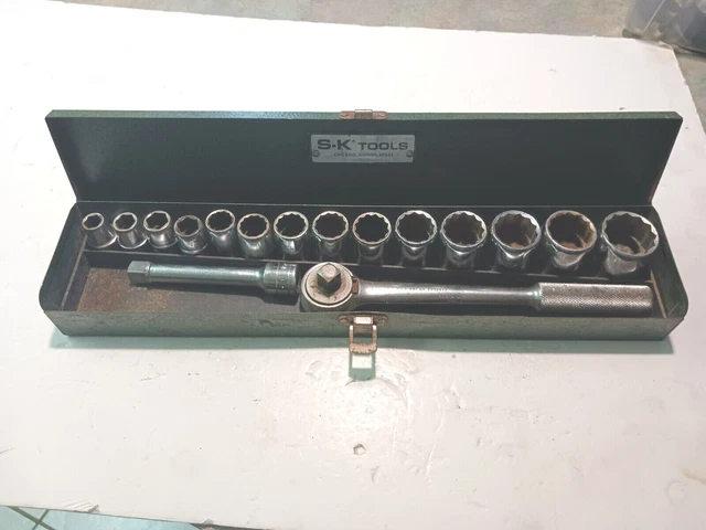 VINTAGE SK TOOLS 1/2" Drive 16pc socket set Extension, Ratchet, Sockets ...