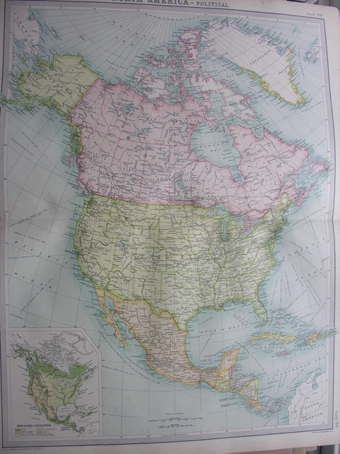 1920 MAP OF NORTH AMERICA - POLITICAL Canada US Alaska Mexico Pt 80 ...