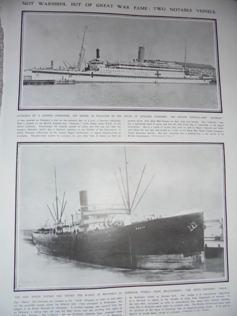 PRINTED PHOTOS WW1 HMHS Asturia and cargo ship Dacia 1915 ref AF EUR 14 ...