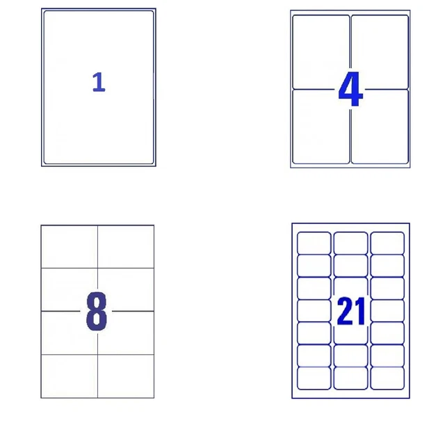 A4 PRINTABLE SELF Adhesive Labels, Sticky Back Sticker - 1/4/8/21 White ...